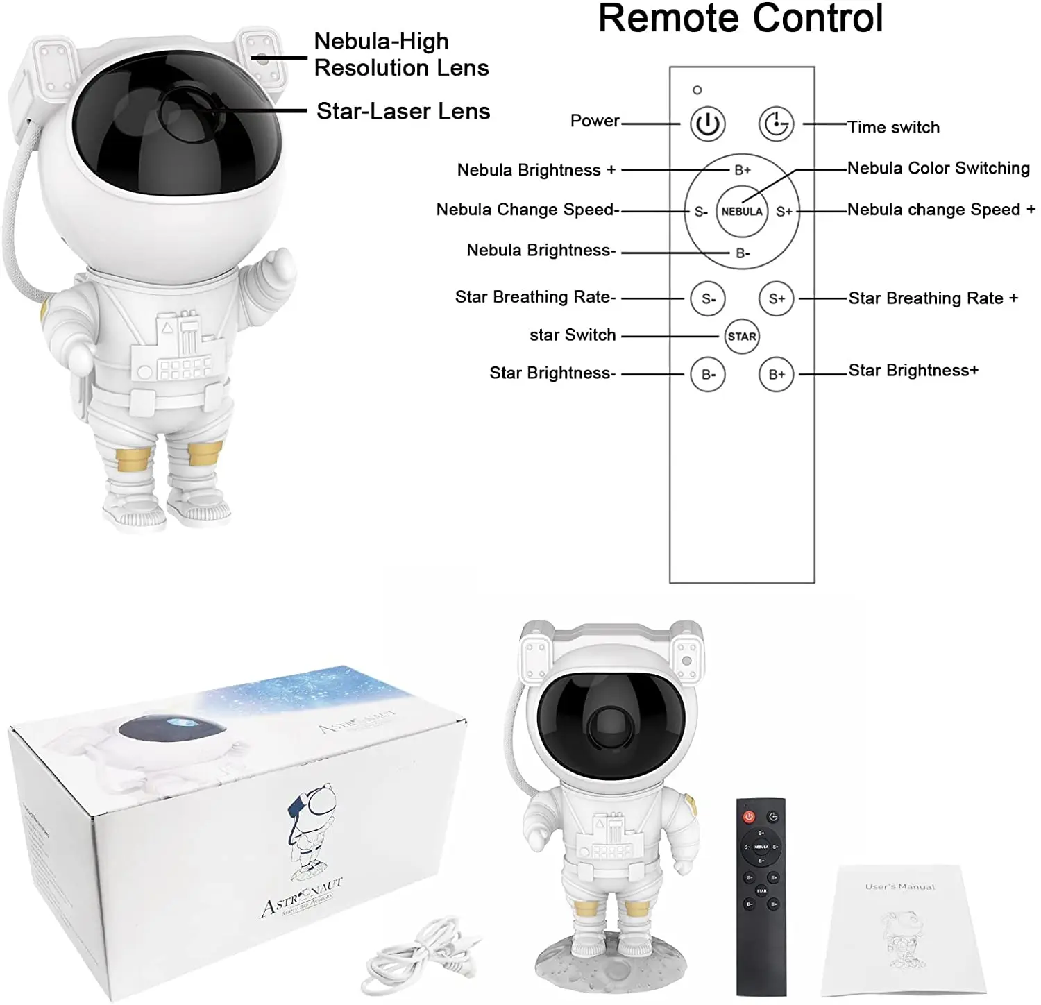 Proiector LED stelar, lampa de veghe design Astronaut, Alb - eMAG.ro