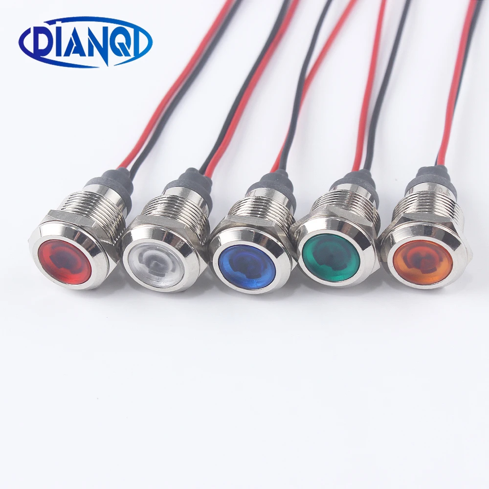 12mm LED Metal Indicator light waterproof Signal lamp with wire red ...