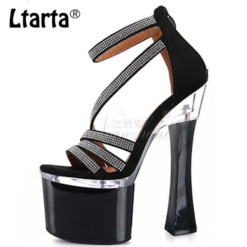LTARTA 13cm Heels New Color Block Round Head Ultra high Heel Cross ...