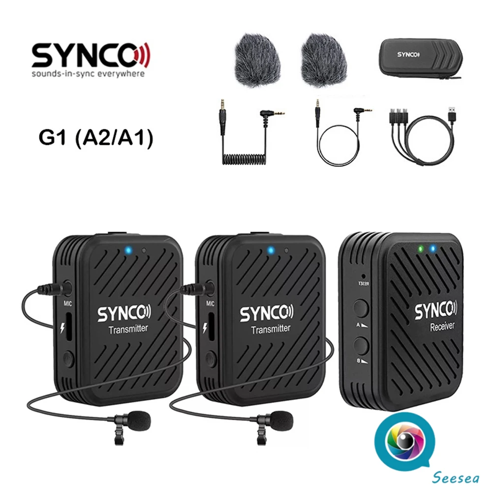 Synco g1a1 g1a2 kit sistema de microfone sem fio 2.4ghz lavalier mic ...