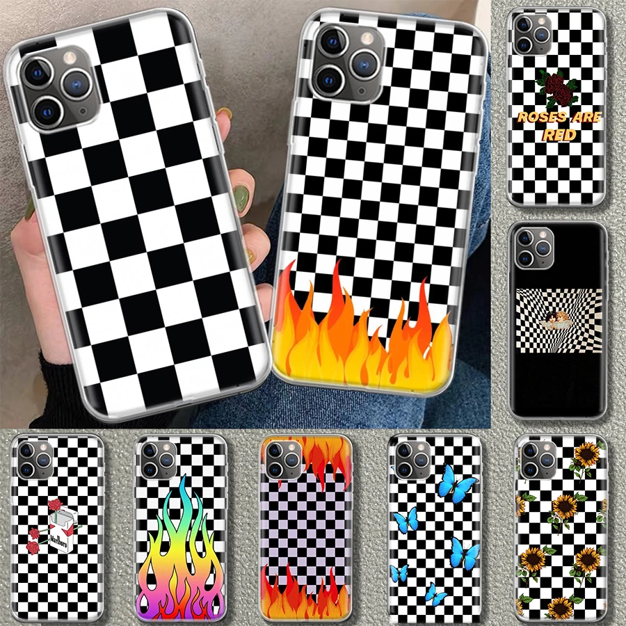 Black-White-Checkered-Phone-Case-Cover-For-iPhone-14-13-11-Pro-12-Mini ...