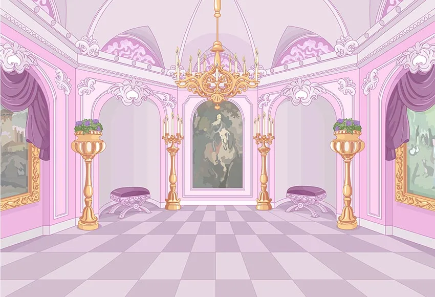 7x5FT-Pink-Princess-Palace-Hall-Gold-Column-Flowers-Checkers-Floor ...