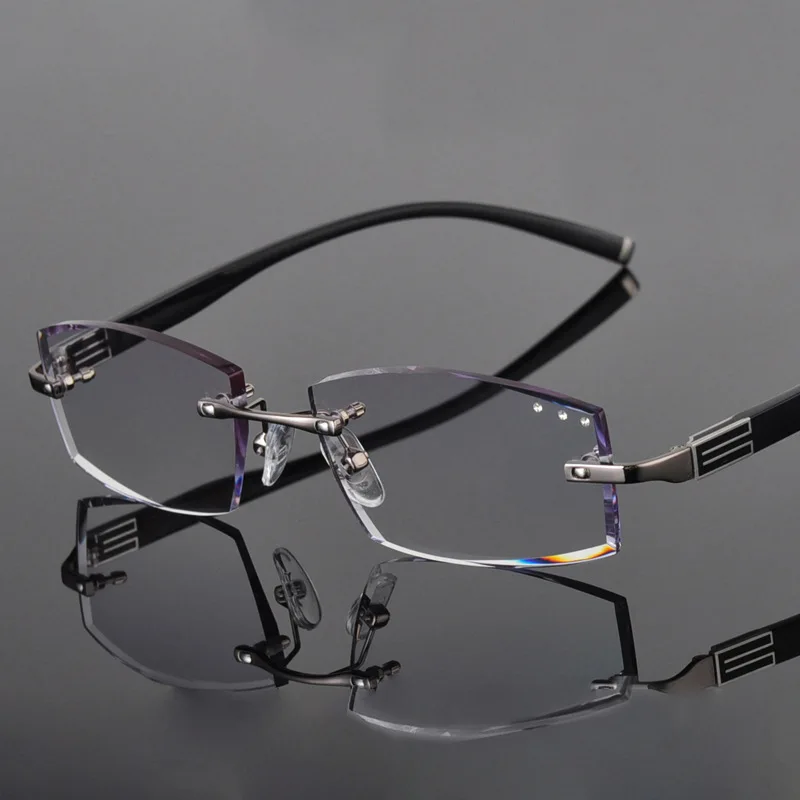 Cubojue Eyeglasses Frames Men Rimless Glasses Diamond Trimming Tint ...