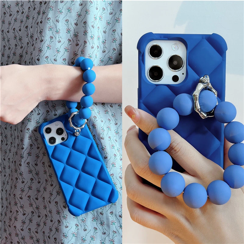 Round Bead Bracelet Chain Diamond Matte Soft Case For iPhone 13 11 12 ...