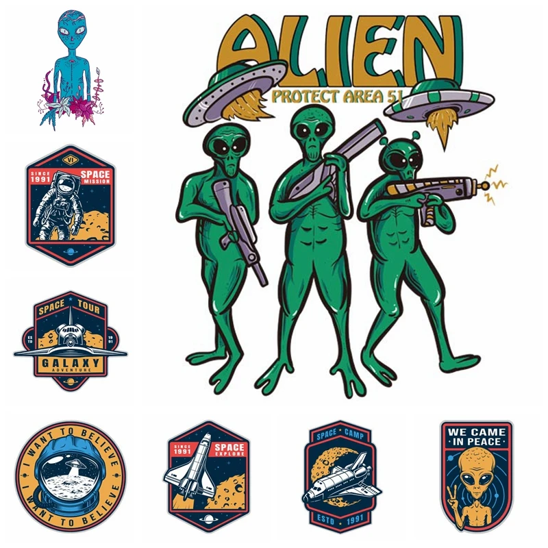 UFO Alien Iron On Transfers Vinyl Heat Transfer Thermal Ironing ...
