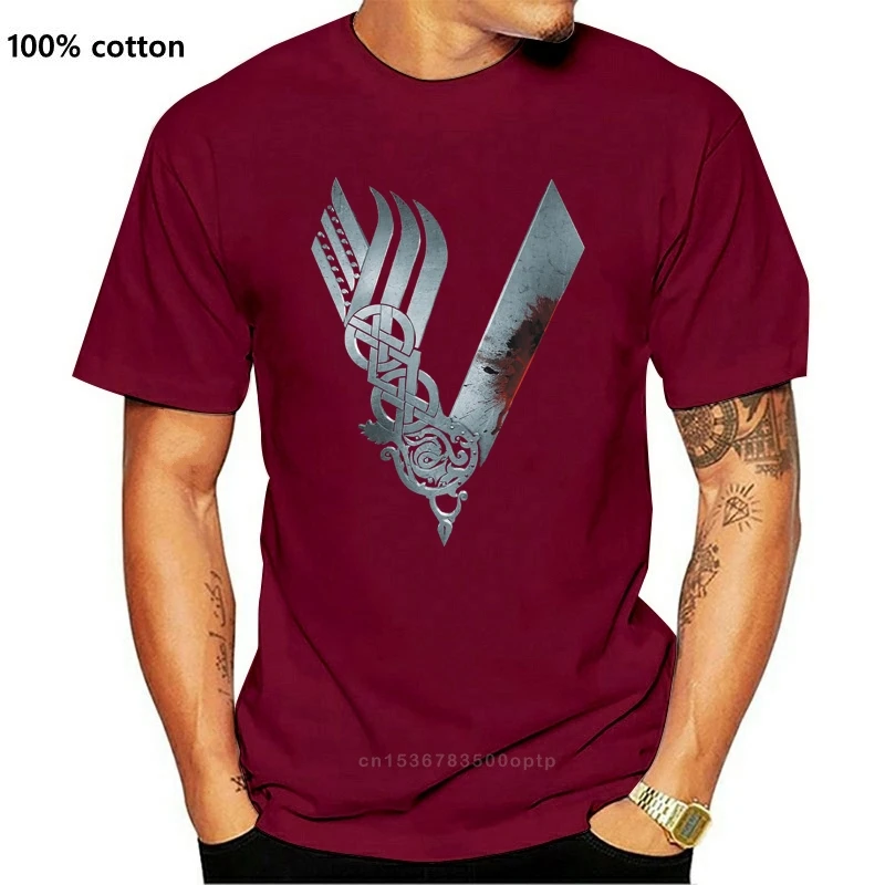 Vikings Logo T Shirt Ragnar Lothbrok History Myth TV Show Mens Black in ...