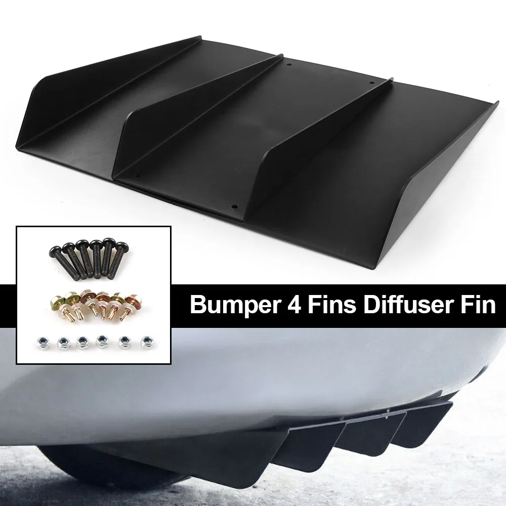 ABS Universal 22" x 21" Rear Bumper 4 Fins Diffuser Fin Black Car ...