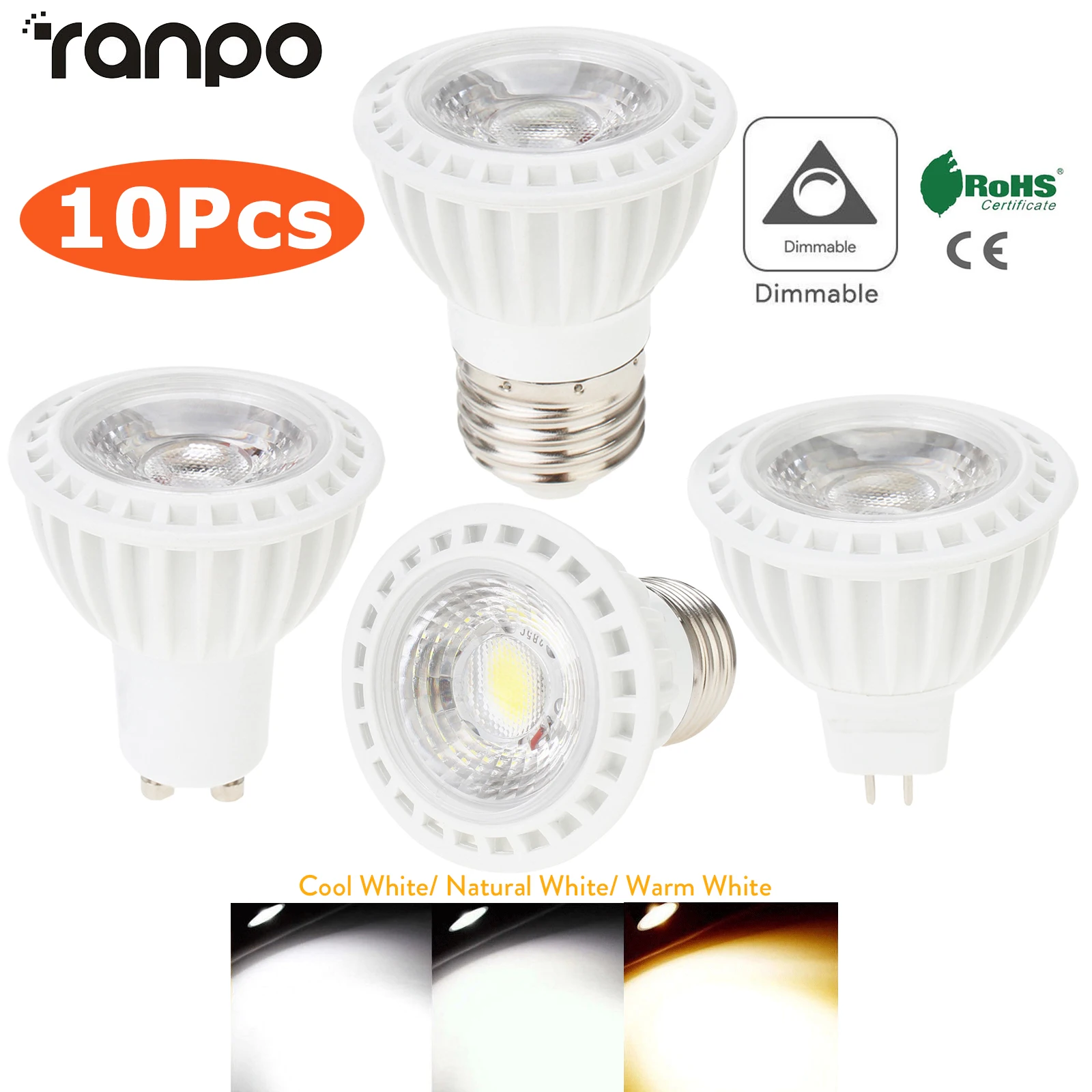 10pcs Dimmable LED Spotlights E26 E27 GU10 MR16 15W COB Light Bulbs 45 ...