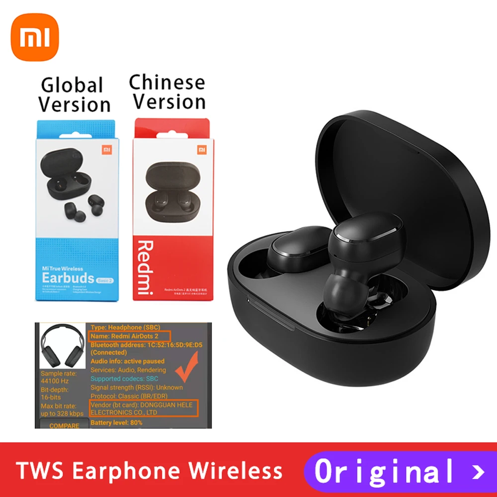 New Original Xiaomi Redmi Airdots 2 Wireless Earphone Bluetooth 5.0 ...