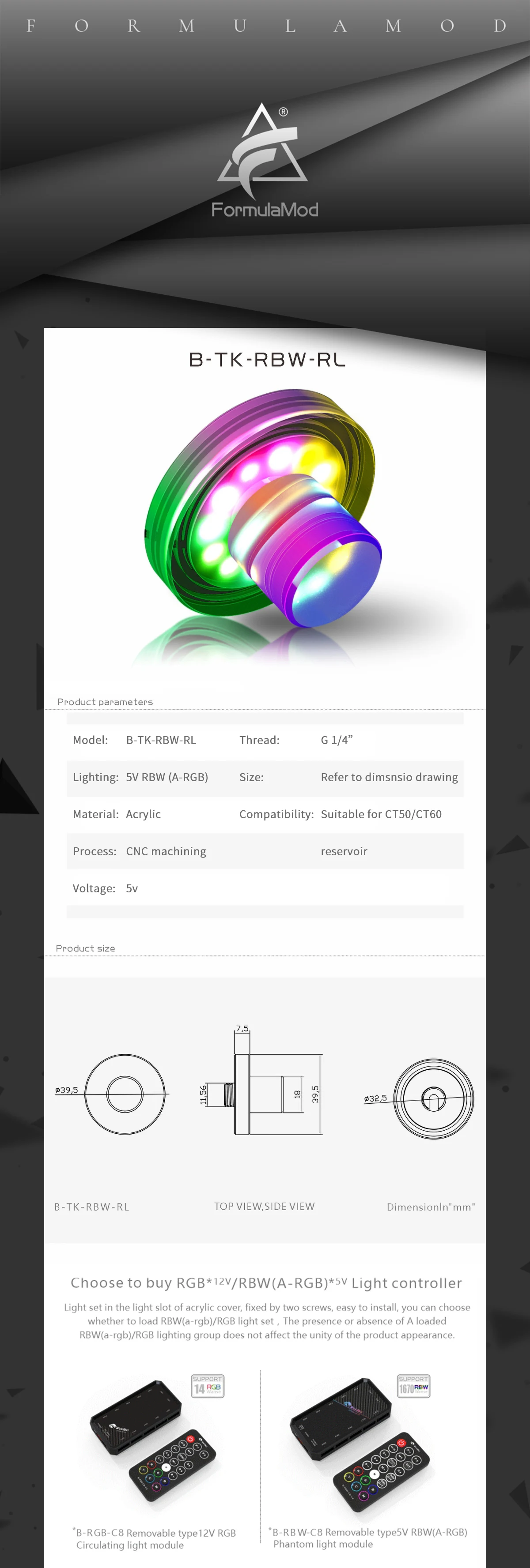 Bykski Lighting Component For CT50/CT60 Diameter 50/60mm Reservoir, G1 ...