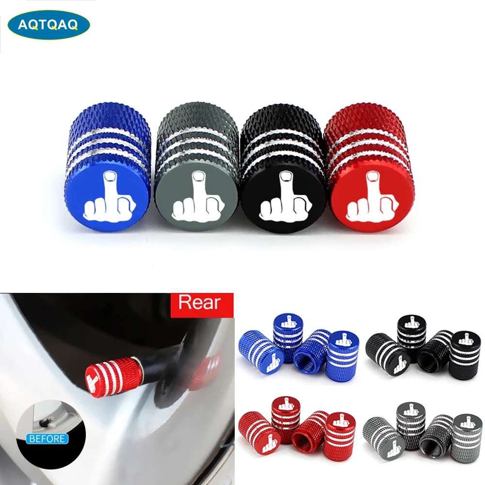 4pcs/set Middle Finger Tire Stem Valve Caps Aluminum Car Dustproof Caps ...