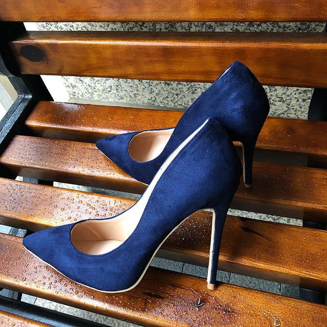 Veowalk Navy Blue Women Synthetic Suede High Heels Pointed Toe Slip on ...