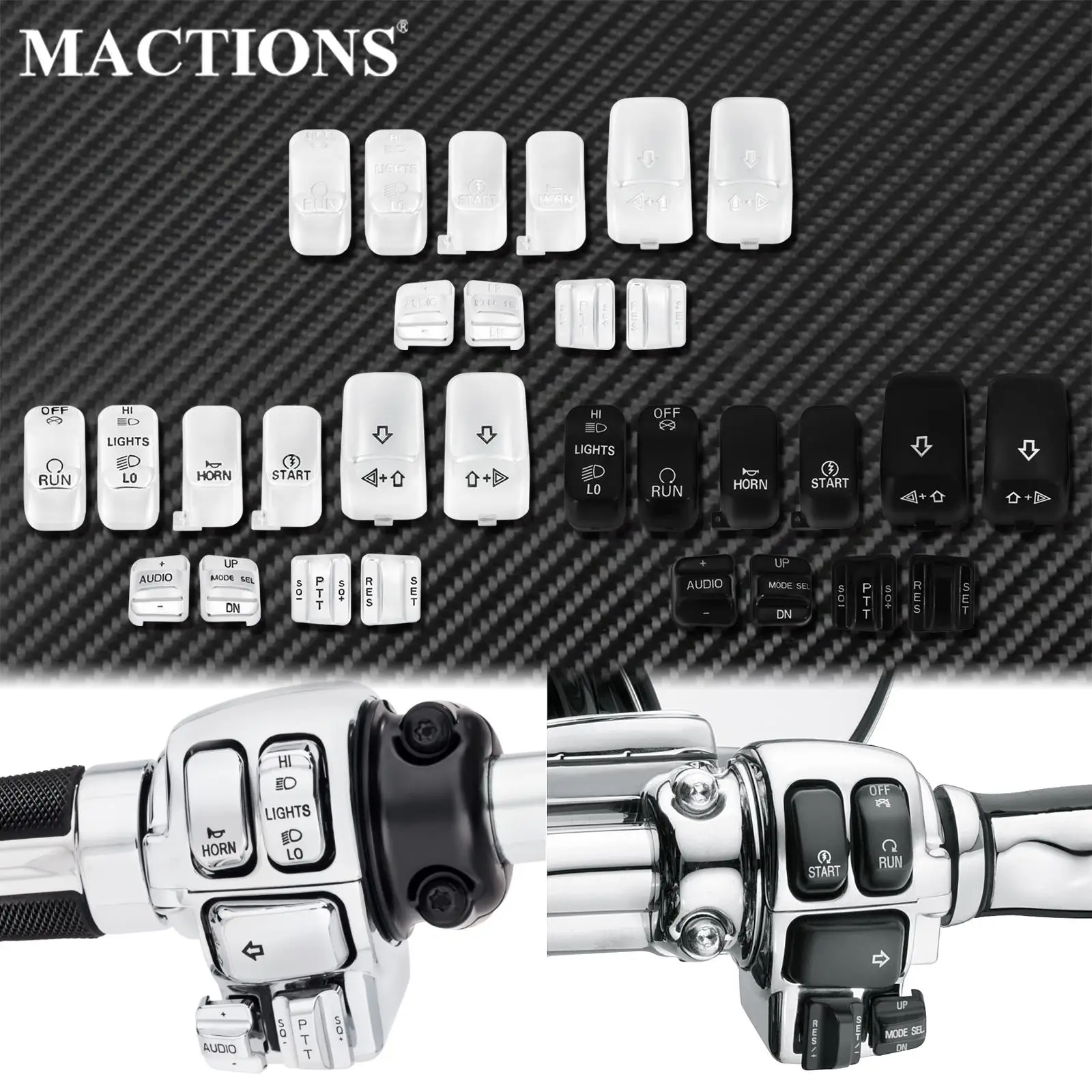 10-pcs-Motorcycle-Black-Chrome-Hand-Control-Switch-Housing-Buttons-Caps ...