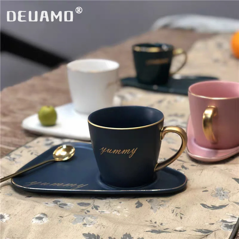 유럽풍 고급스러운 세라믹 커피 컵 찻잔 사무실 차 컵 세트 우유 차 머그잔 생일 커플 선물 친구 스푼 선물 상자커피컵