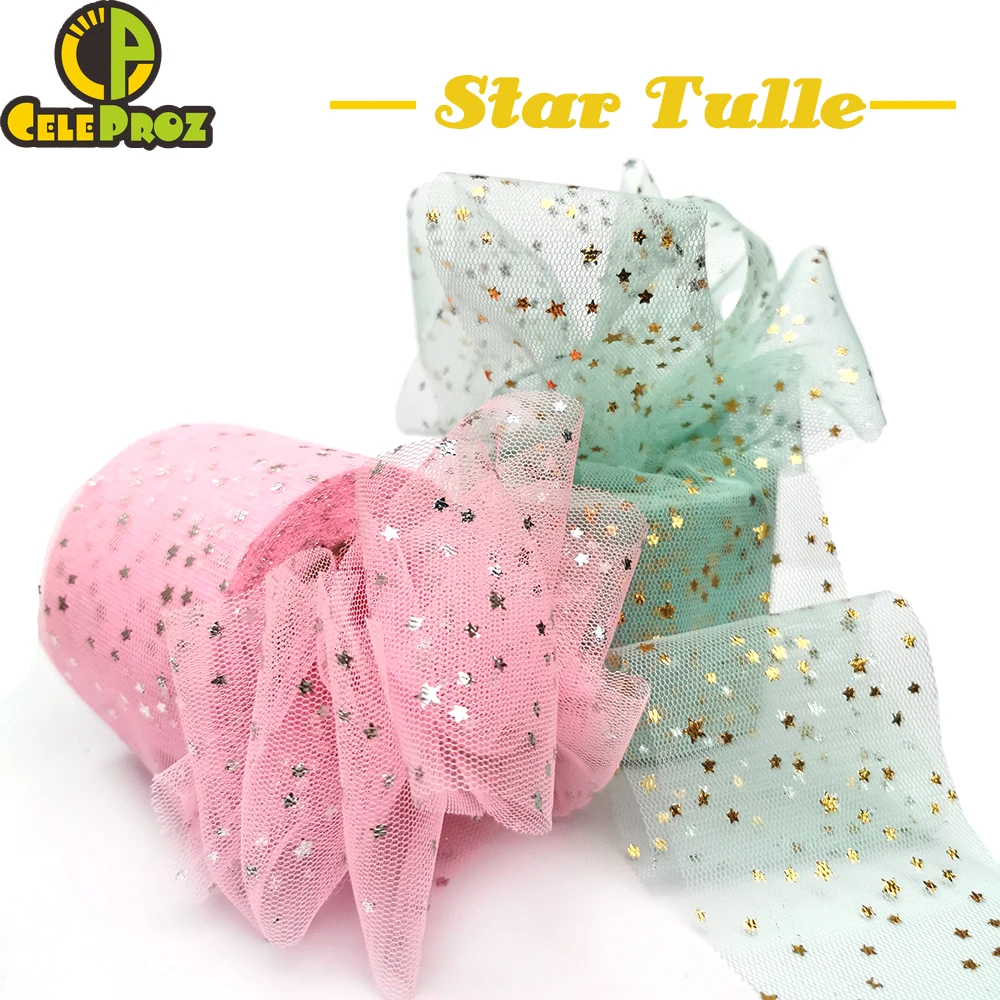 25yards 6cm Star Tulle Confetti Glitter Mesh Baking Cake Topper Tutu ...