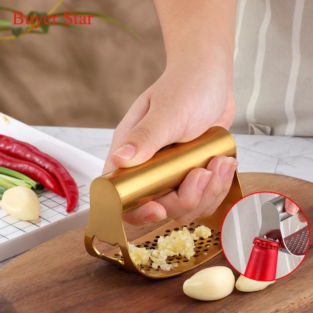 2-in1-Gold-Stainless-Steel-Garlic-Press-Rolling-Crusher-Tools-Kitchen ...