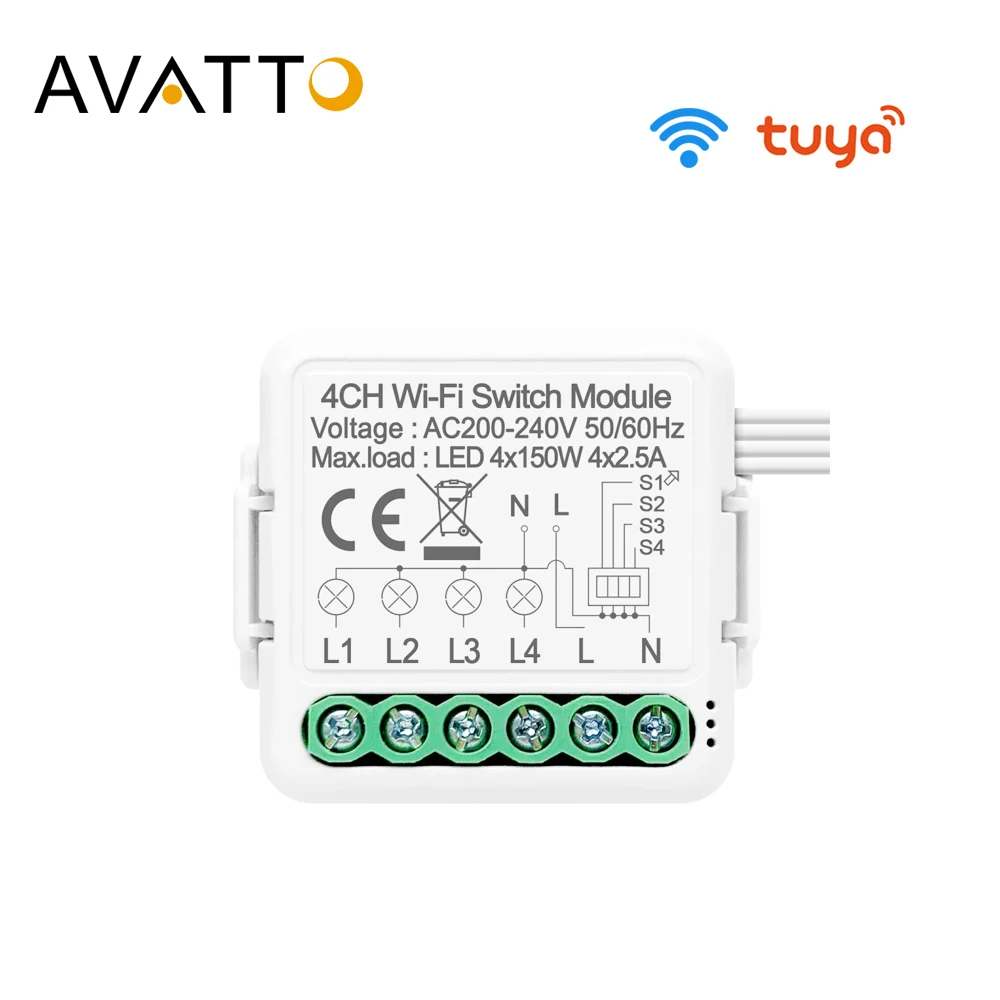 AVATTO Tuya WiFi Switch Module with 1/2/3/4 gang 2 Way Control, Smart ...