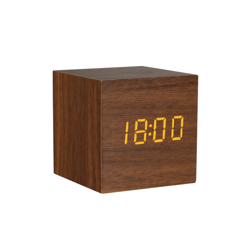 Wecker LED Holz Uhr Tisch Voice Control Digitale Holz Despertador USB ...