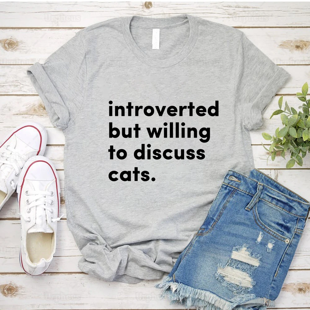 Introverted But Willing To Discuss Cats T Shirt Aesthetic Shirt for ...
