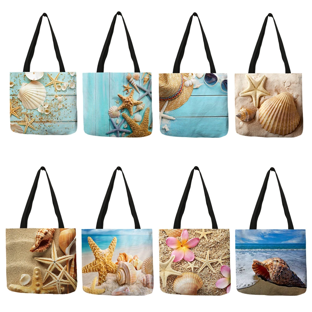 Ladies Shoulder Bag Blue Ocean Starfish Beach Sand Prints Tote Shopping ...
