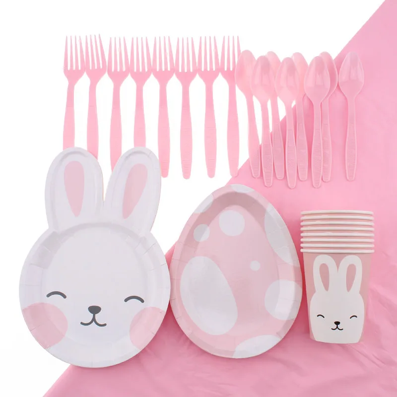 Vajilla desechable con temática de conejo para fiesta de Pascua, decoración de cumpleaños, Baby ...