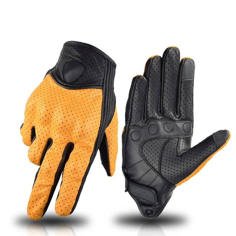 Summer Motorcycle Gloves Leather Yellow Motocross Glove Men Women Retro ...