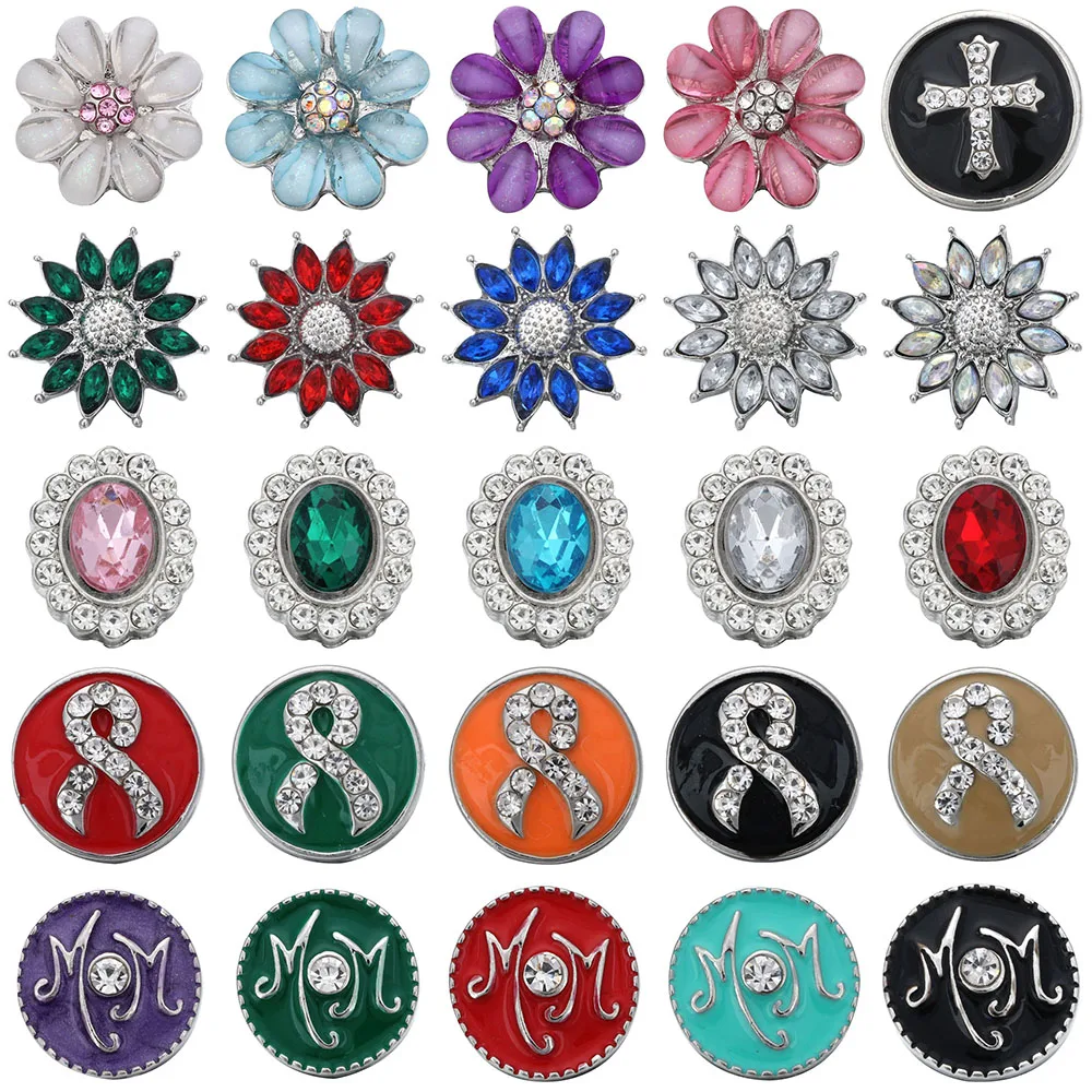 10pcs/lot New 12mm Snap Jewelry Crystal Rhinestone Flower Cross Metal ...