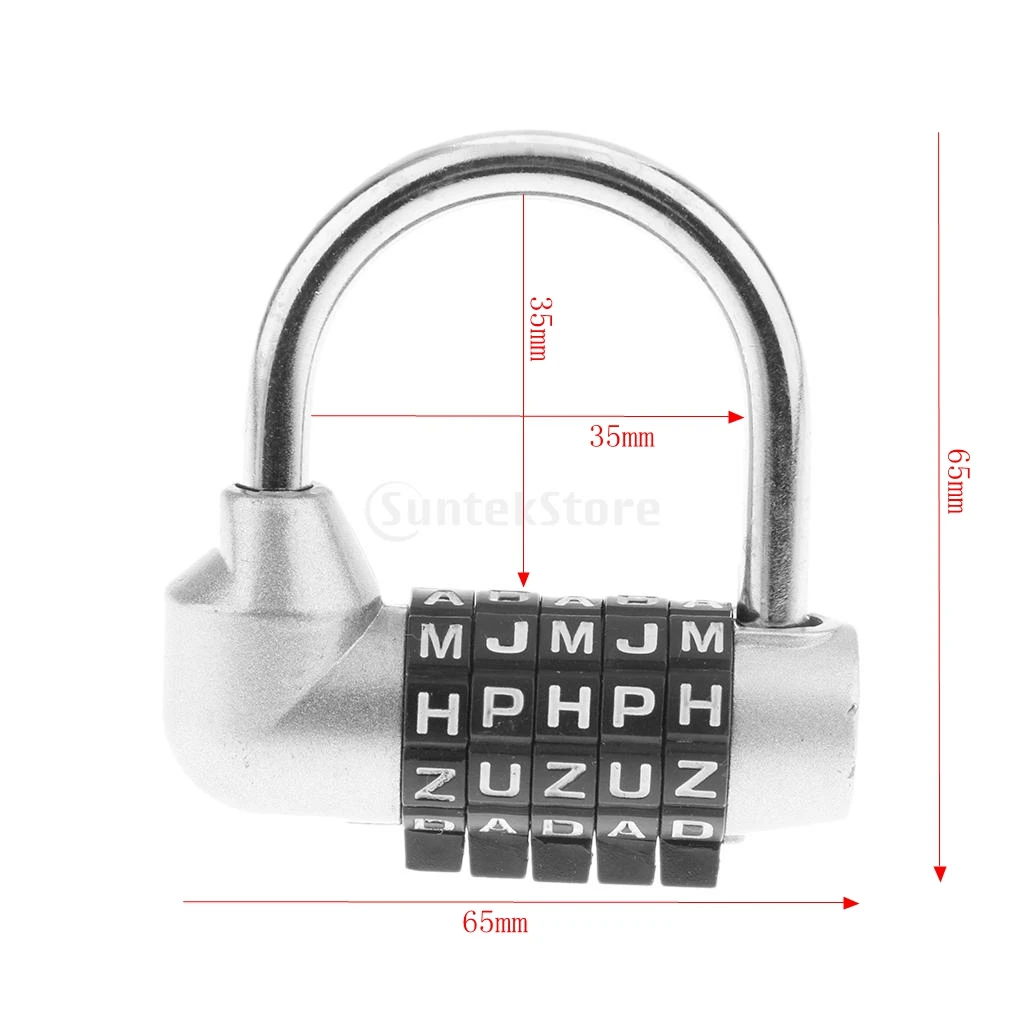 Zinc Alloy 5 Dial Letters Combination Padlock Code Password Lock for ...