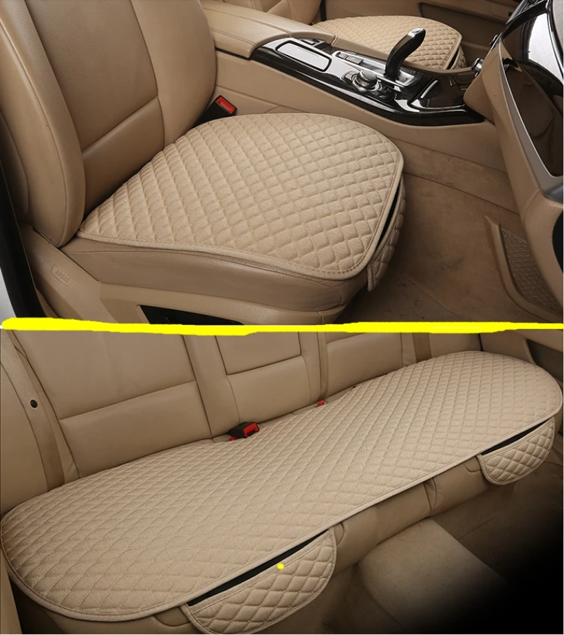 Linen-Car-Seat-Cushion-Covers-Auto-Front-Rear-pad-5-Seat-Protector ...