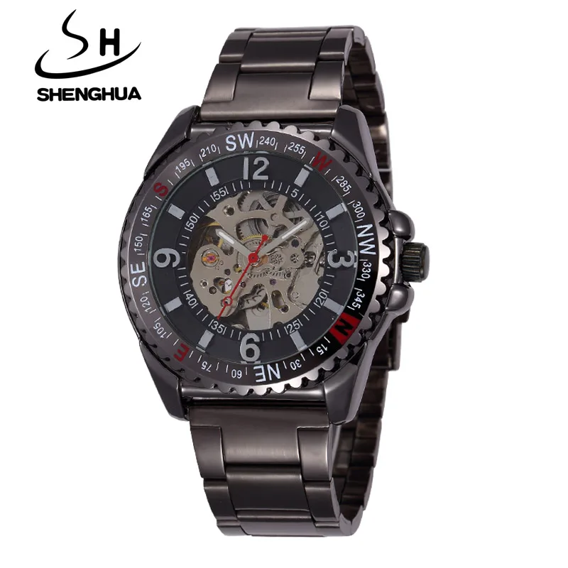 SHENHUA-Men-Mechanical-Watches-Seampunk-Black-Skeleton-Automatic-Self ...
