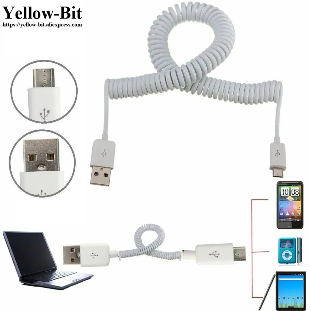 3Ft Spiral Coiled USB Micro 5Pin 5P ชายไปยัง USB 2.0 A สายเคเบิลชายสี ...