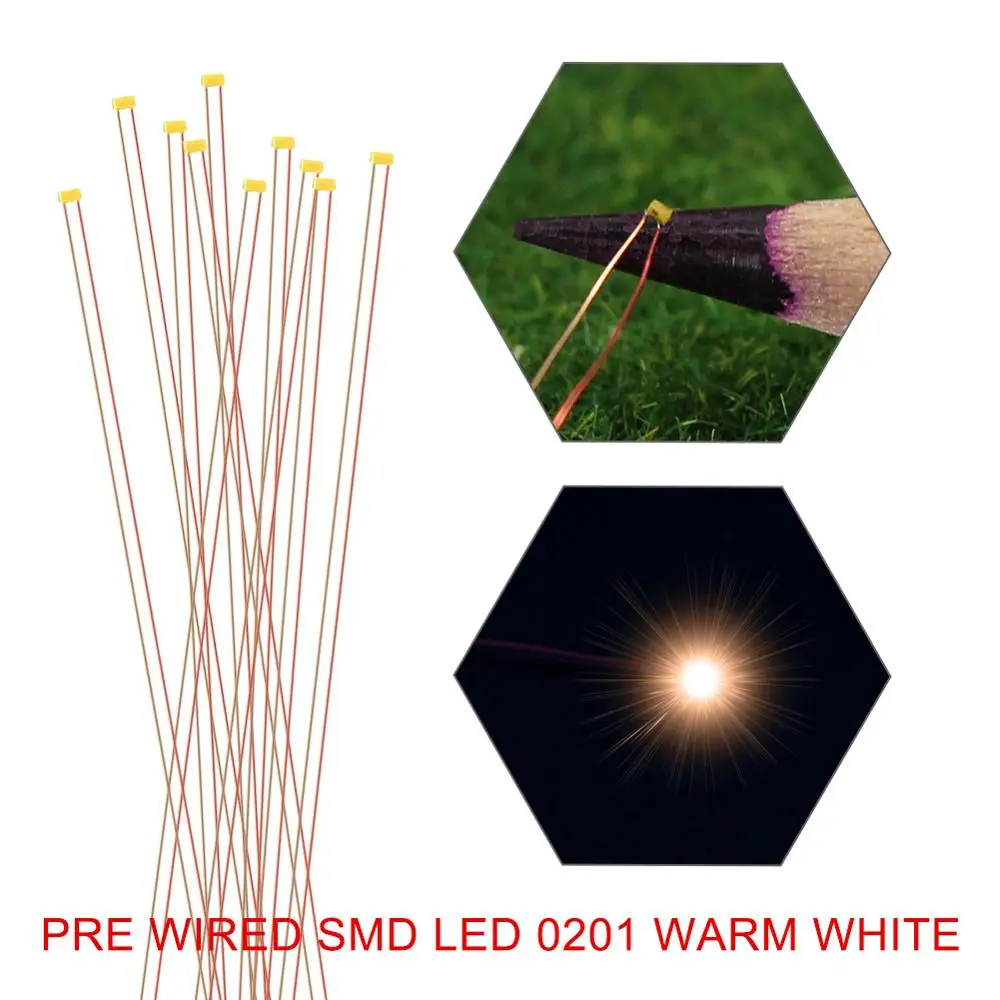 10pcs/20pcs Pre-wired Smd 0201 Led Warm White Pre-soldered Micro Copper ...