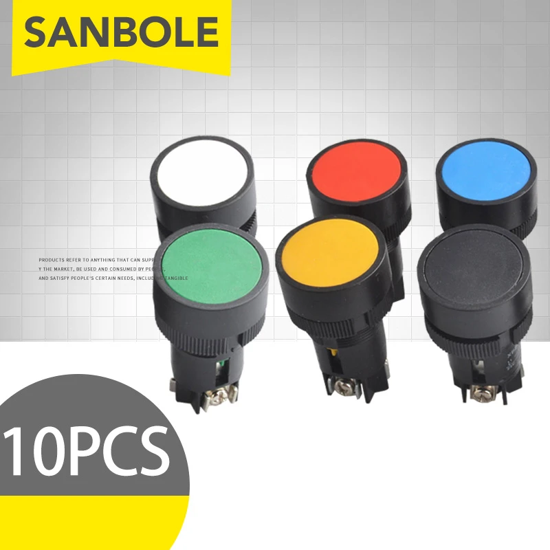 10pcs Plastic Push Button Switch 22mm 10A Reset Momentary Screws ...