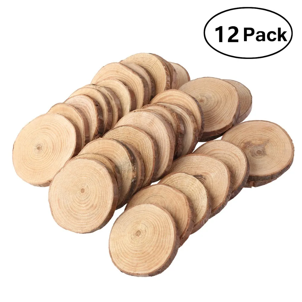 12pcs 4-5cm Assorted Size Natural Color Wood Slices Round Log Discs For ...