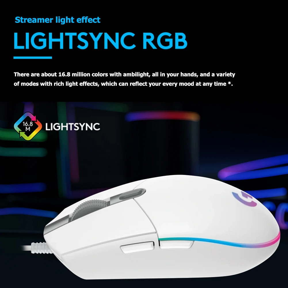 Logitech G102 LIGHTSYNC BLACK RGB 6 Button 8000DPI Gaming Mouse (2nd Gen) 910 005802, 910 005802 ...