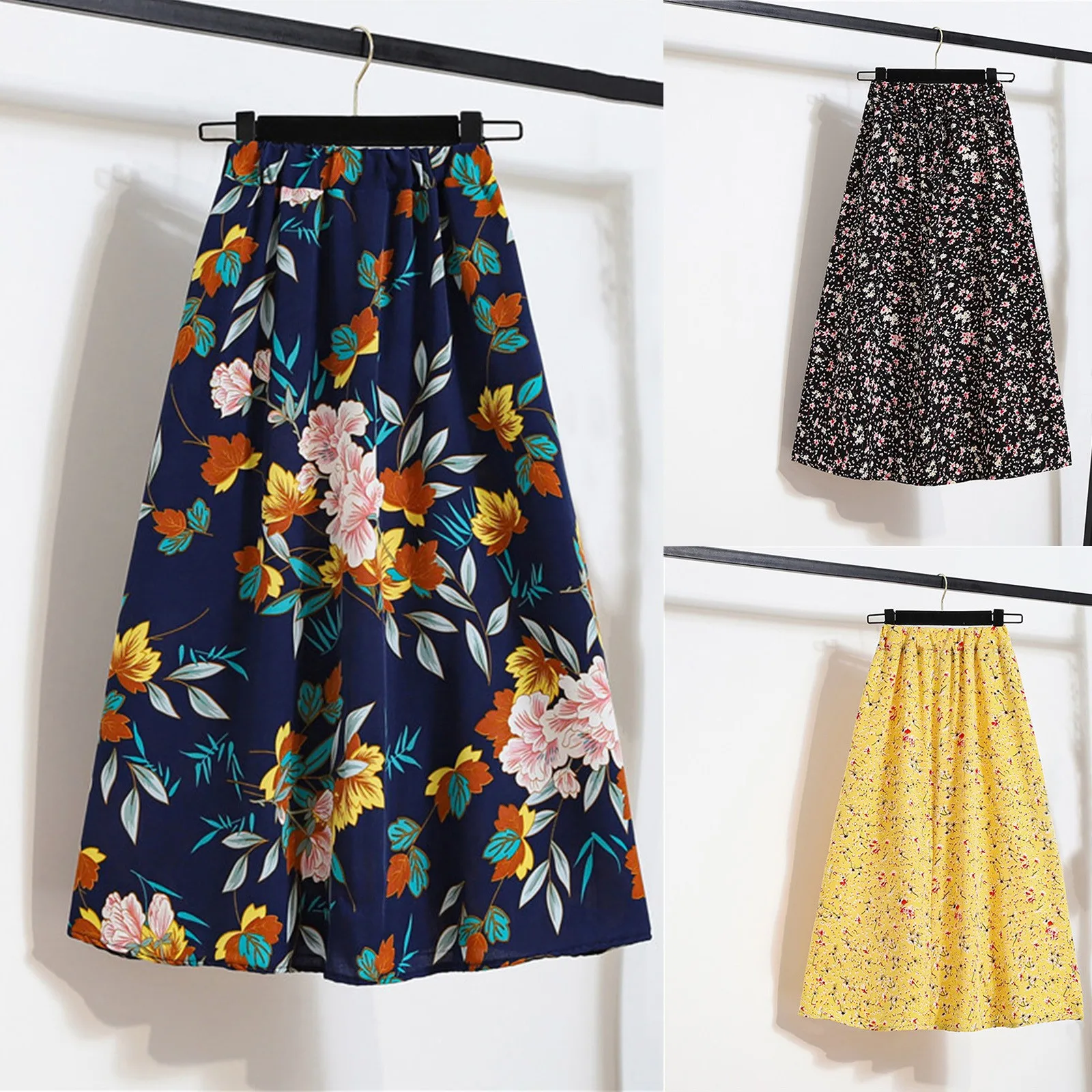 Multicolor Lace-up Fashion A-line Floral Skirts Womens 2021 Fresh Thin ...