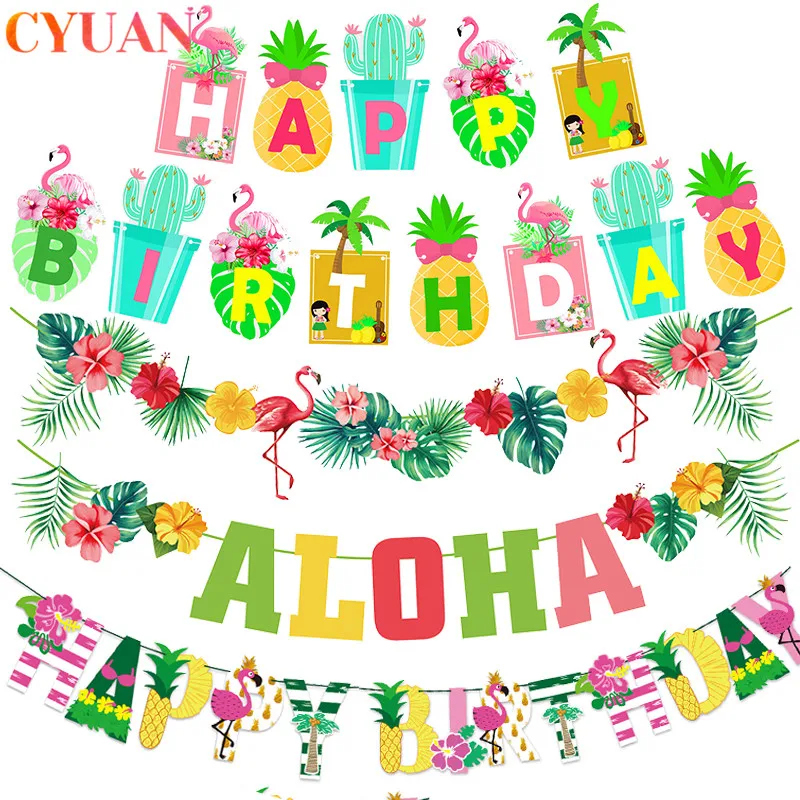 Hawaii-ALOHA-Happy-Birthday-Banner-Flamingo-Hawaiian-Tropical-Party ...