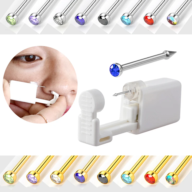 1pc Disposable Safe Sterile Nose Piercing Gun Gold Silver Color Nose ...