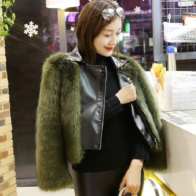 MUMUZI, женские элегантные меховые парки, кожаные Лоскутные пальто ...