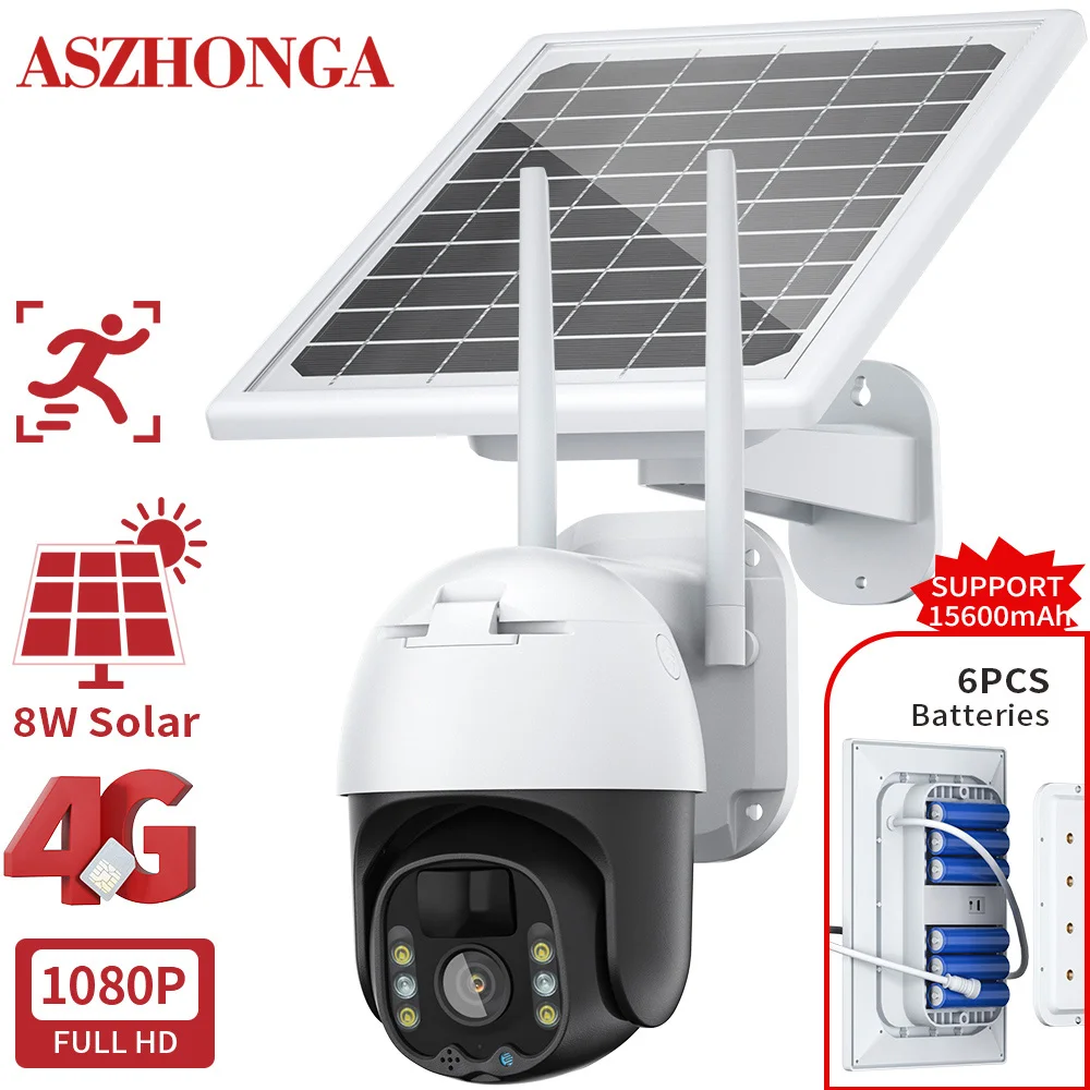 4G SIM Card Solar Panel Security IP Camera PTZ Dome Battery ...