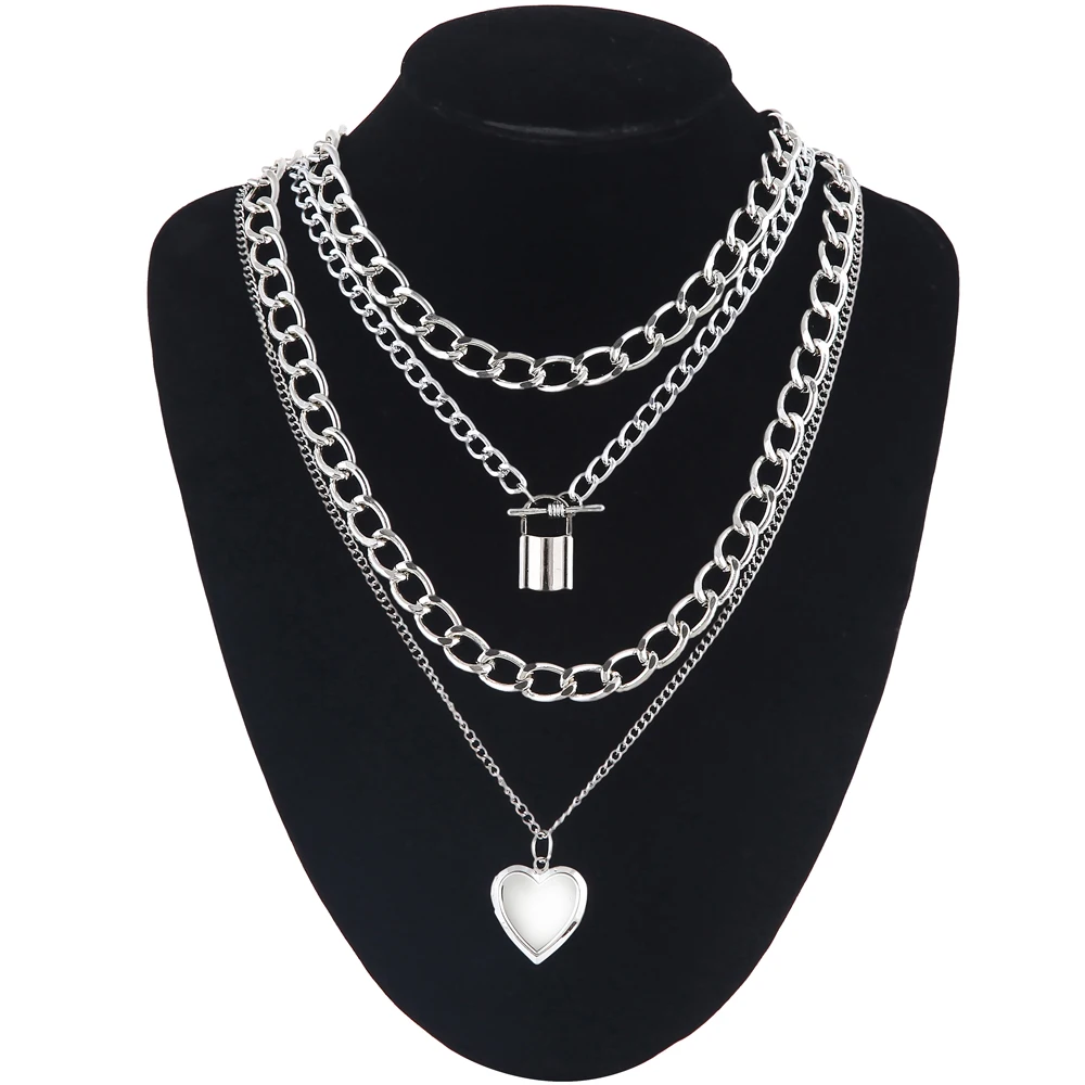 Layered Heart Chain Necklace Set For Girls 2020 Punk Aesthetic Cute ...