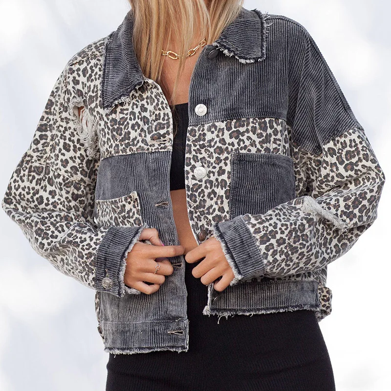 Patchwork Jacket 2021 Women Leopard Denim Coat Vintage Jacket Korean ...