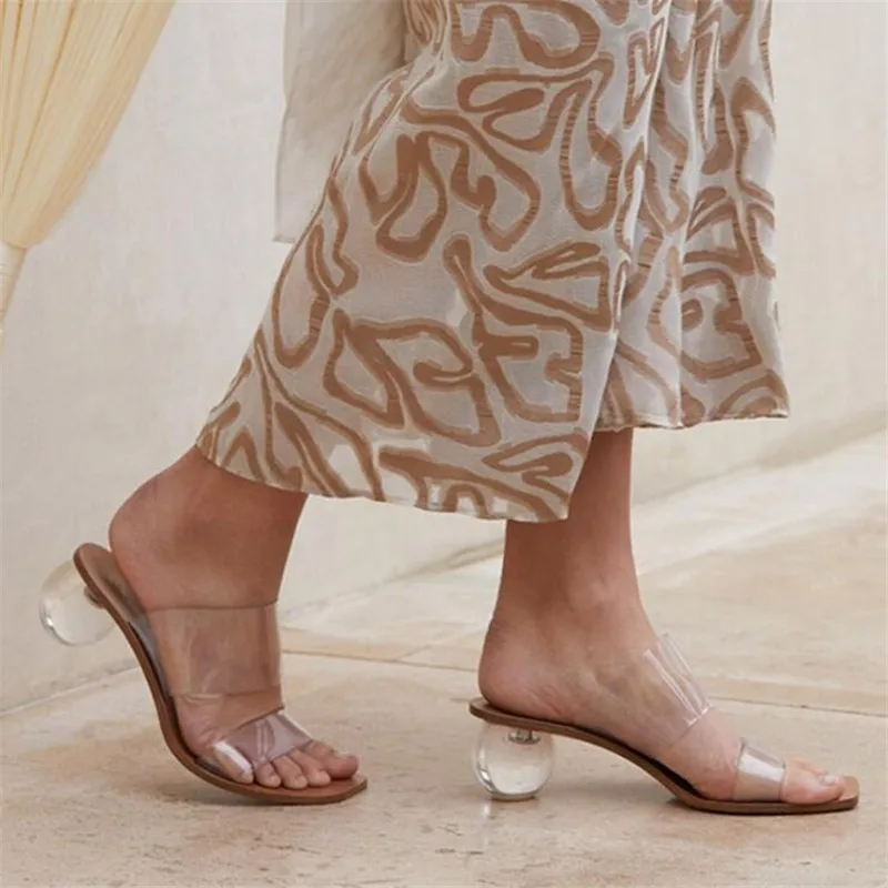 2021 Crystal Ball Low Heel Pvc Transparent Clear Slippers Women Peep ...