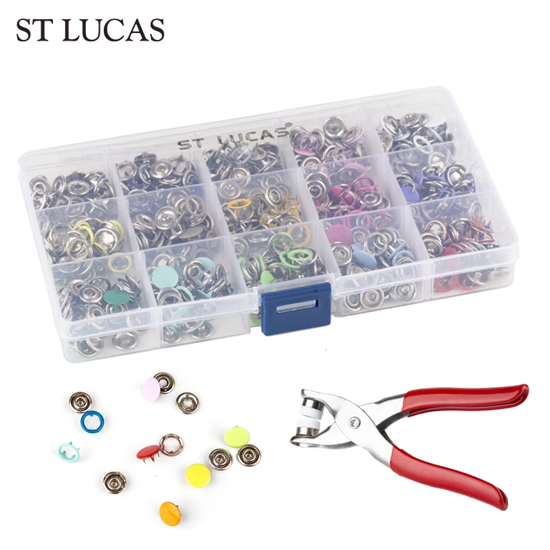 One-Box-9-5mm-Metal-Prong-Snap-Button-Grommets-Fasteners-Kit-with-Hand ...