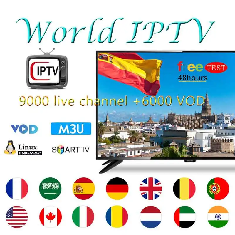 IPTV 9000 라이브 채널 + 6000 VOD 무료 테스트 Rocksat for france 영국 스페인 폴란드 지원 스마트 ...