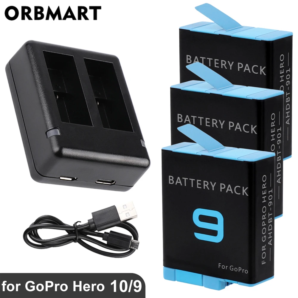 Para gopro hero 11 10 9 carregador de bateria para go pro herói 9 preto ...