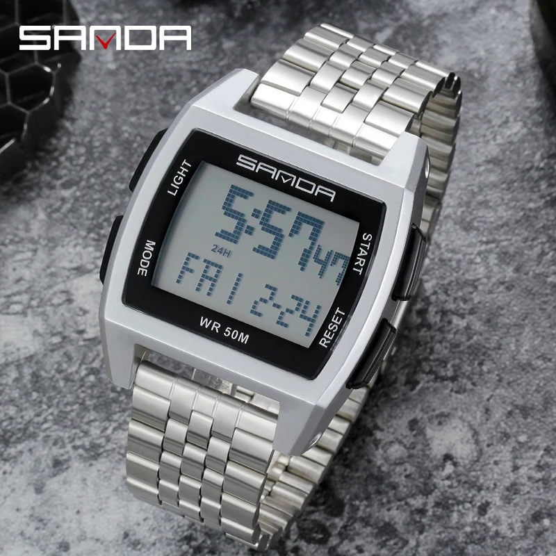SANDA-Fashion-Electronic-Watch-Luxury-Stainless-Steel-Band-Digital ...