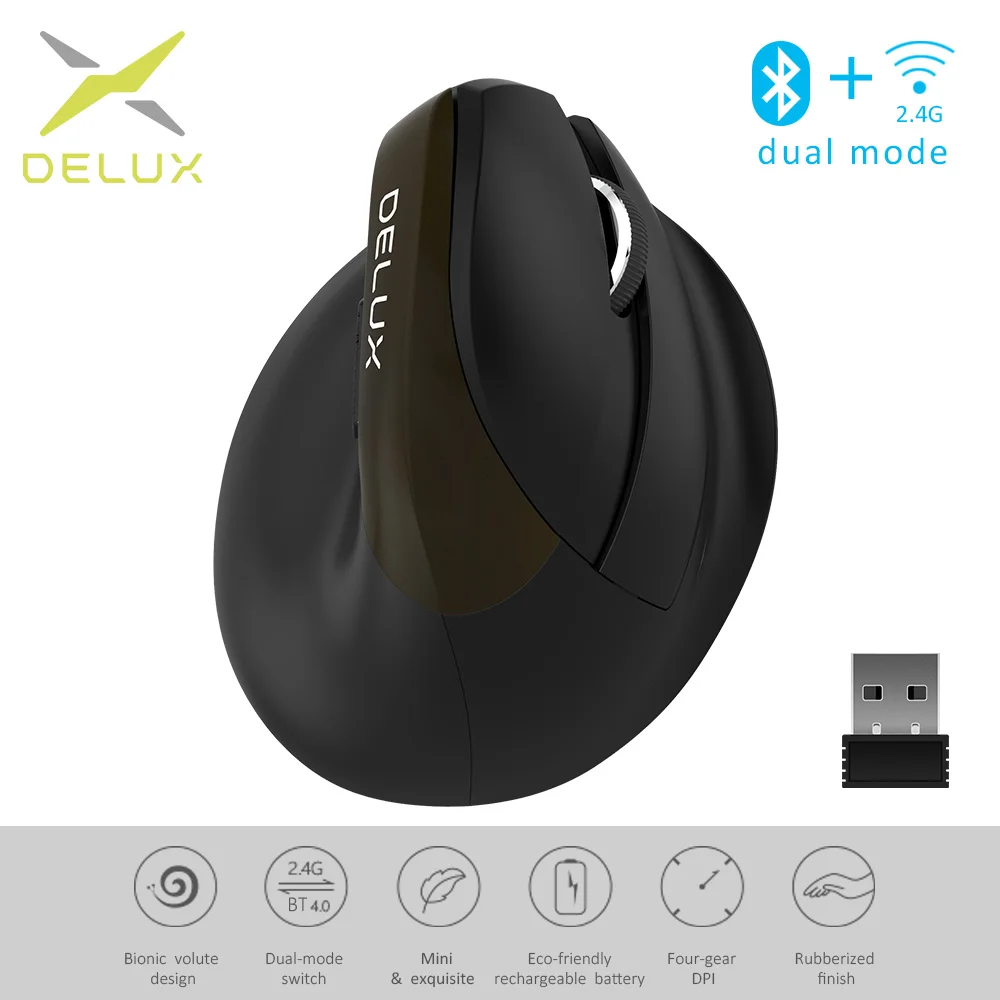 Delux M618 Plus Ergonomic Vertical Wireless Mouse - M618mini Ergonomic ...