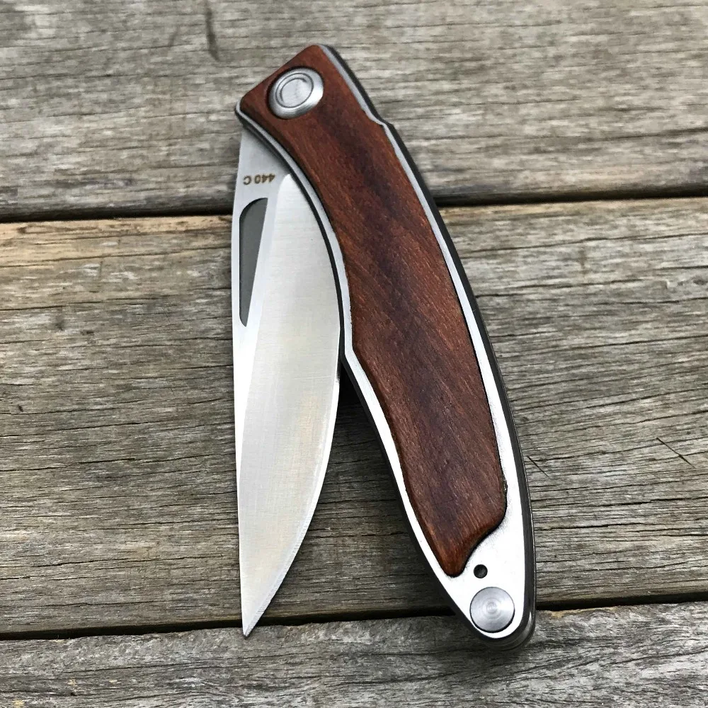 LDT CR Складной нож 440C Лезвие стали черное дерево ручка Открытый тактический охотничий кемпинг ...