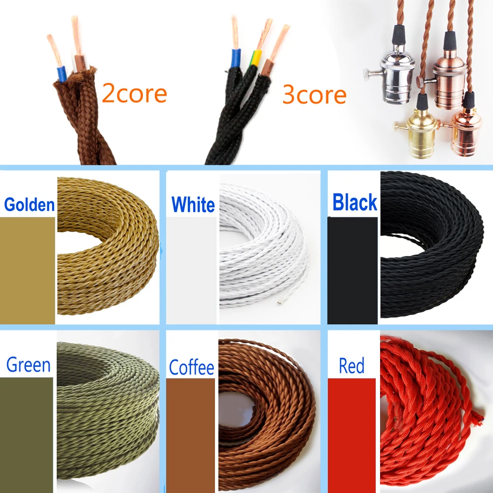 2-Core-3-Core-0-75mm-Vintage-Woven-Textile-Electrical-Wire-Retro-Color ...